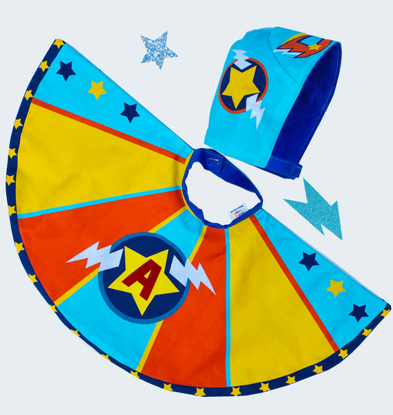 Baby toddler Personalised Super Hero cape add bonnet + name or initial ...